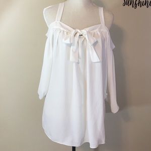 TRUE LIGHT | Tops | New Split Shoulder White Top | Poshmark